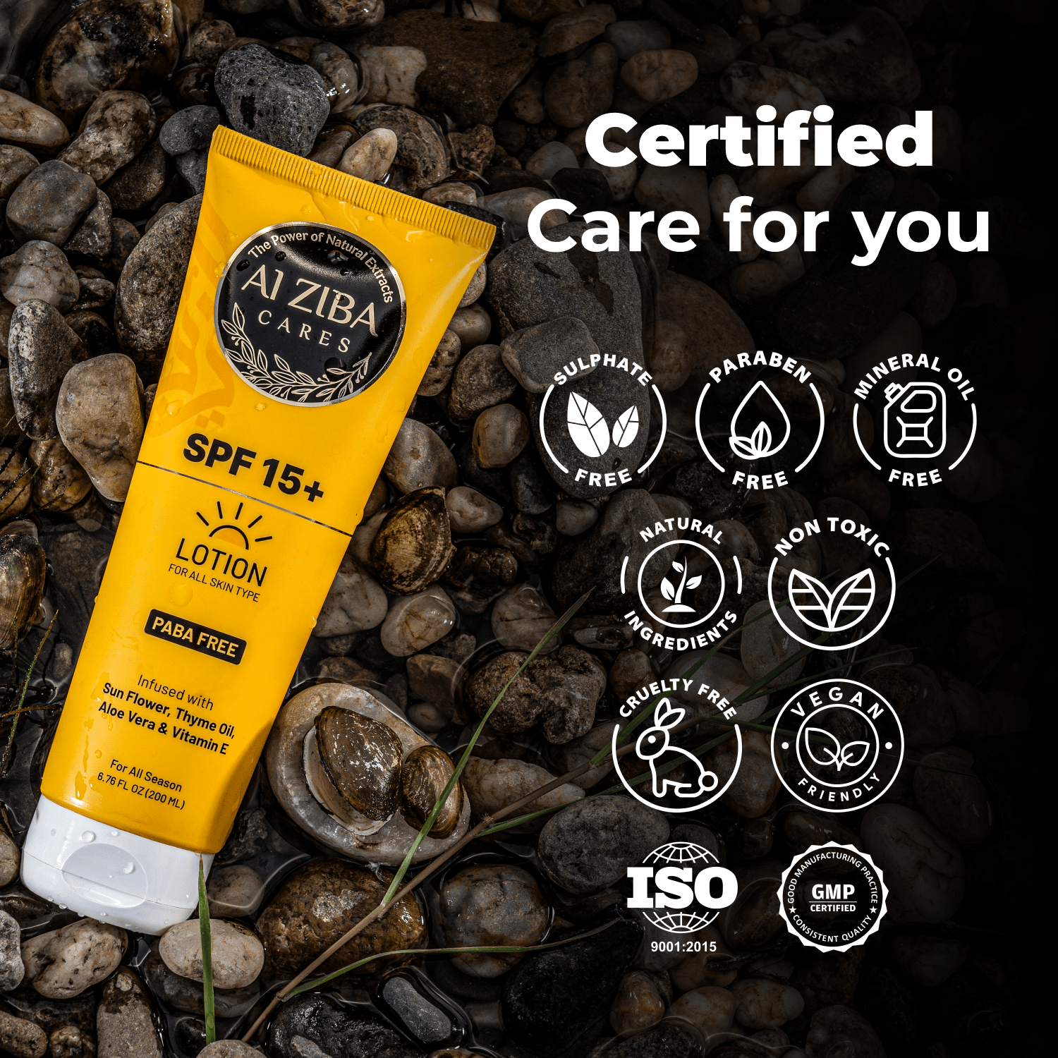 ALZIBA CARES SUNSCREEN 15+ SPF | No White Cast | Lightweight | For All